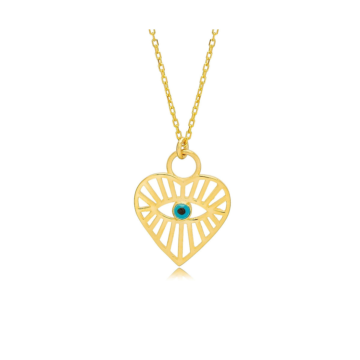 Ambica New York Heart Evil Eye Necklace for Women,14K Gold Plated Necklace with Heart Pendant,Turquoise Evil Eye Pendant Third Eye Necklace, Sterling Silver, No Gemstone