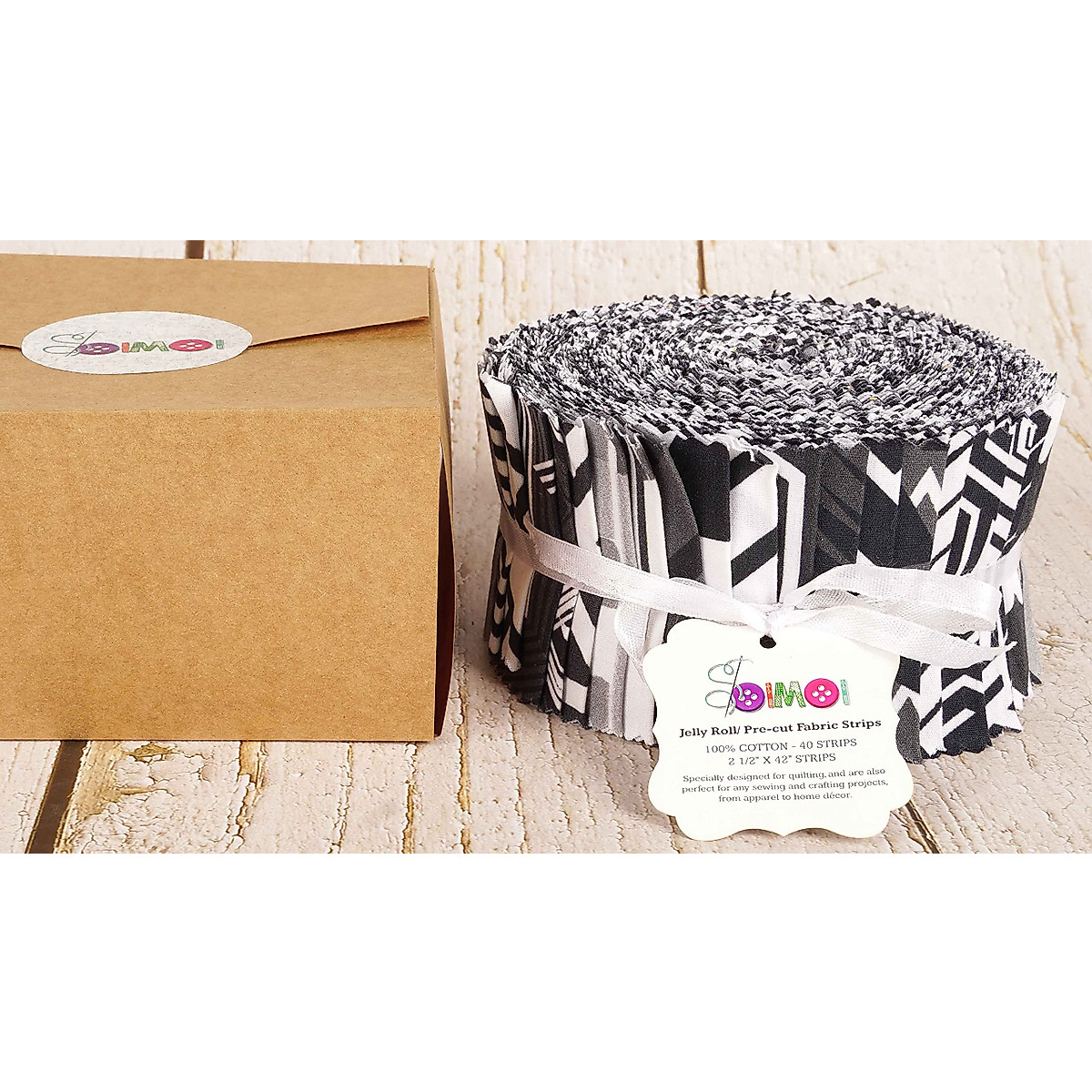 Soimoi 40Pcs Geometric Print Cotton Precut Fabrics for Quilting Craft Strips 2.5 inches Jelly Roll - White & Black