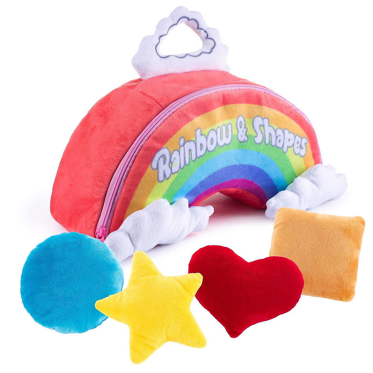 Talking Plush Rainbow & Shapes Toy Set | Includes 4 Talking Soft Shapes | Star, Heart, Circle, and Square with A Plush Rainbow Carrier | Great Gift for Baby and Toddler Girls or Boys