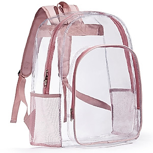 ZJIE Clear Backpack Heavy Duty Transparent Backpack See Through Backpacks Clear PVC Bookbags for School, Work, Travel, Festival, College, Rose Gold