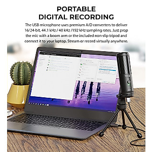 Blucoil USB Cardioid Condenser Microphone with 3.5mm Headphone Jack, Volume Control, Mute Button, and Tripod - Compatible with Mac, Windows, Linux, Chrome, Zoom, Google Meet, Microsoft Teams, and more