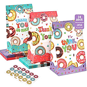 Shindel 24PCS Party Favor Bags, Donut Gift Bags with Stickers Paper Candy Bags Goodie Bags for Party Decoration 4.7" x 3.1" x 8.7"