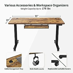 FEZIBO Standing Desk with Keyboard Tray, 55 × 24 Inches Electric Height Adjustable Desk, Sit Stand Up Desk, Computer Office Desk, Rustic Brown