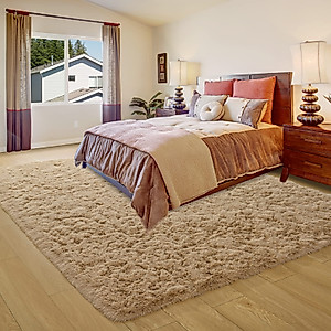 Ompaa Beige 8x10 Feet Large Area Rugs Fluffy Living Room Carpet, Wall to Wall Big Shag Light Tan Rug for Bedroom Kids Playroom Classroom Nursery Home Office Decor