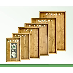 Bam & Boo - Natural Bamboo Rectangle Serving & Vanity Tray - for Kitchen Bathroom Countertop, Coffee Table (Large, 13.75inch x 10.25inch x 1.2inch), Beige