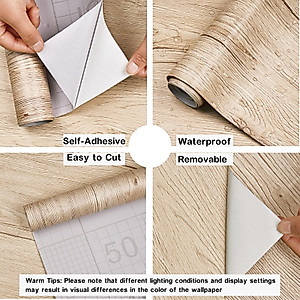 Lativo Wood Contact Paper Wood Grain Contact Paper for Cabinets Wood Wallpaper Peel and Stick Wallpaper Light Wood Contact Paper for Countertops Self-Adhesive Wallpaper Waterproof Vinyl 15.7“×78.7”