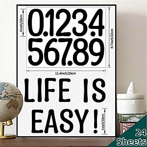 24 Sheets 1200 PCS Large Letter Stickers 4 Inch Alphabet Number Letter Stickers Vinyl Self Adhesive Stickers Letters for Poster Bulletin Boards Window Door Mailbox Crafts Classroom Home Decor (Black)