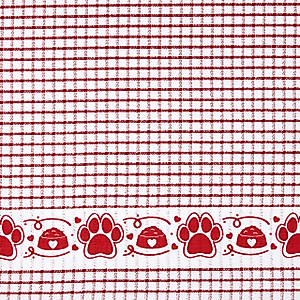 Cackleberry Home Paw Prints Terrycloth Kitchen Towels Windowpane Check Fabric, Set of 4 (Red)