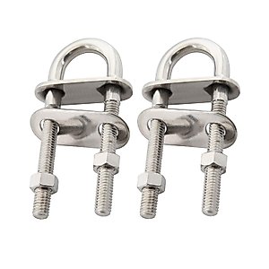 NovelBee 2-Pack 3/8" Stock Stainless Steel Stern Bow Eye U Bolt with Welding Plate,Washer and Hex Nuts (Overall Length:4-1/2")