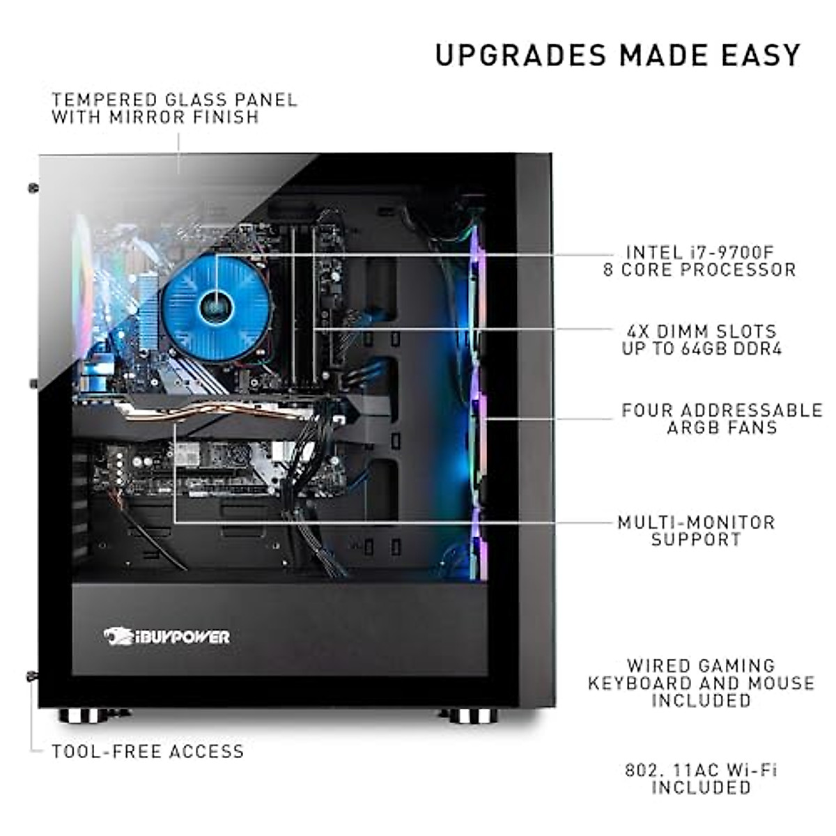iBUYPOWER Gaming PC Computer Desktop Element 9260 (Intel Core i7-9700F 3.0Ghz, NVIDIA GeForce GTX 1660 Ti 6GB, 16GB DDR4, 240GB SSD, 1TB HDD, Wi-Fi & Windows 10 Home) Black
