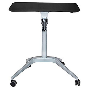 Contemporary Workpad Height Adjustable Laptop Cart Desk with Pneumatic Mechanism, Mobile Tilt, Locking Castors, Ergonomic Curved Desktop, for Office, College, 19 x 28 in. Black Top