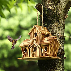 XAOGUA Bird House,Bird House for Outside,Bird House for Outside Clearance,Large Bird House,4 Hole Handmade Natural Bird House for Backyard/Courtyard/Patio Decor,Wooden Bird Houses for Outside Hanging