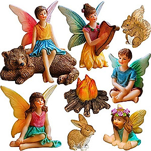 Mood Lab Fairy Garden - Miniature Fairies Figurines Accessories - Camping Kit of 9 pcs - Set for Outdoor or House Decor