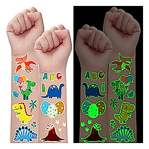 Partywind 350 Styles Glow Dinosaur Party Favors for Kids, 30 Sheets Luminous Dinosaur Temporary Tattoos for Boys Birthday Party Supplies, Toddler Gifts Goodie Bag Stuffers for Dino Party Decorations