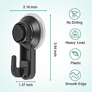 Suction Cup Hooks for Shower, Sticky Reusable Towel Hook, Bathroom Kitchen Wall Hooks Hanger for Towel Loofah, Reusable Bath Robe Hook,2 Packs(Black)