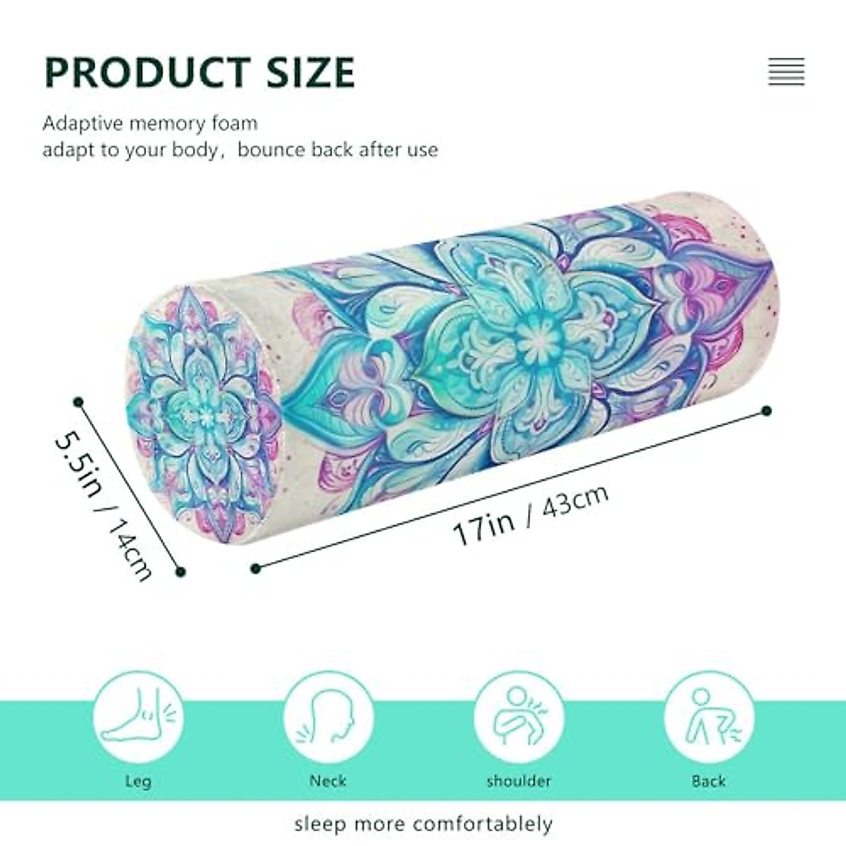 xigua Abstract Flowers Neck Roll Pillow for Neck Relief with Removable Washable Cover - Memory Foam Round Cylinder Bolster, Ergonomically Designed for Head, Neck, Back, and Legs