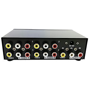 RCA Splitter with 4-Way Audio Video RCA Switch Box + RCA Cable, 4 Way Port Splitter RCA Audio Video AV Switch Box Game Selector (4 in 1 Out- B)