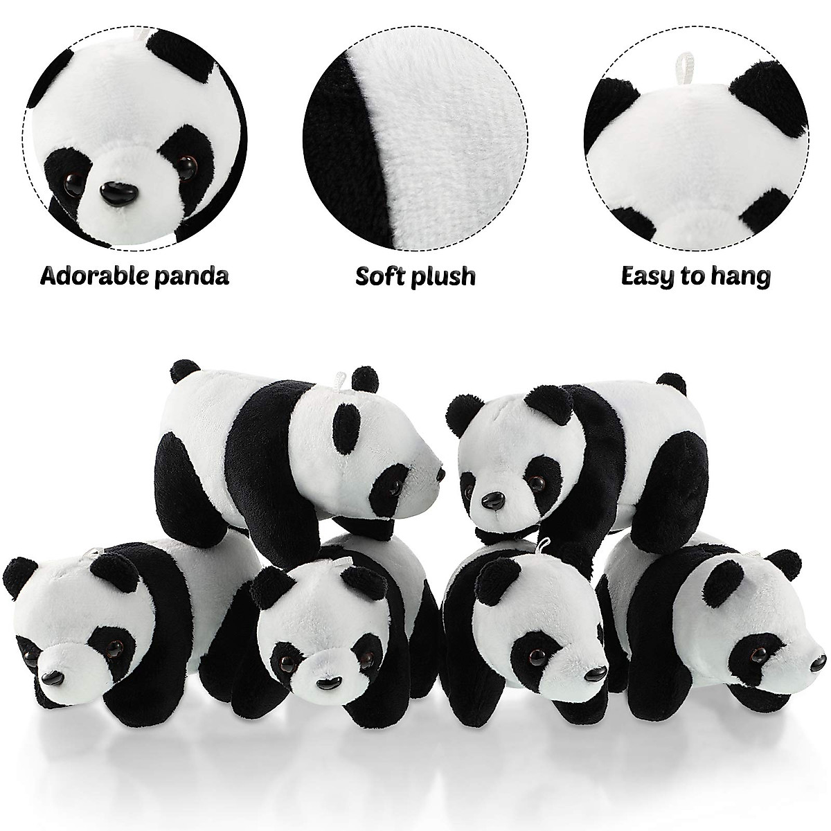 6 Pieces Mini Panda Plush Toy 4 Inch Stuffed Panda Soft Tiny Panda Doll Panda Plush Hanging Pendant Ornament for DIY Keychain Birthday Xmas Decorations Party Favor Chinese Souvenir (Walking Style)