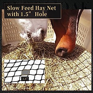 Bloomoak Large Round Bale Hay Net for Horses, 5 * 5 Feet Slow Feed Hay Net Feeder for Livestocks, with 1.5" Hole