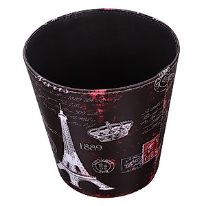 WHAMVOX Garbage Can Waste Paper Basket Metal Trash Can with Lid Decorative Trash Can Rubbish Bin 13 Gallon Trash Can Out The Office Decor Household Trash Can Eiffel Tower Desk Leather