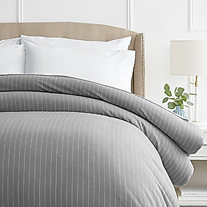 Amazon Brand – Pinzon 160-Gram Pinstripe Flannel Cotton Duvet Cover, Twin, Grey Pinstripe