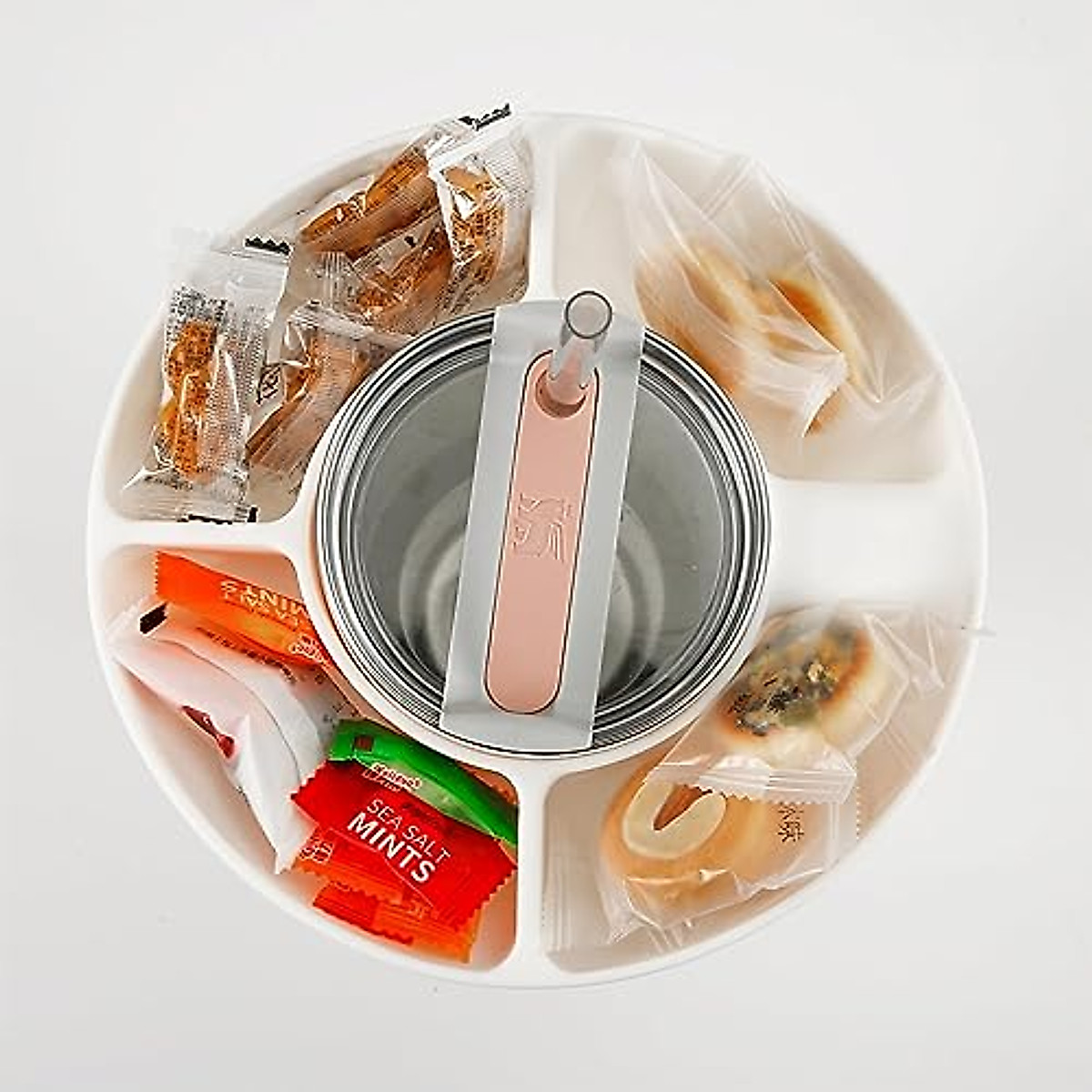 RYAJK Snack Bowl for Stanley 40 Oz Tumbler with Handle,4 Compartments for Candy,Appetizer,Nuts,Popcorn, Cup Holder for Stanley Cup Accessories (White)