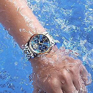 OLEVS Self Winding Blue Watches for Men Automatic Mechanical Tourbillon Stainless Steel Waterproof Luminous Luxury Dress Wrist Watches