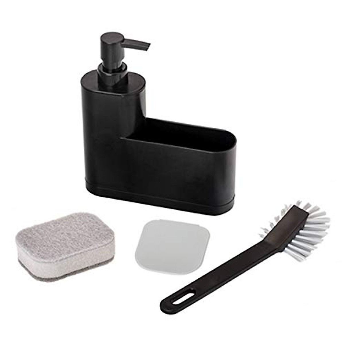 Vigar Rengo Monobloc 4-piece Sink Caddy Set, Includes Scrub Brush, Two-sided Sponge, Soap Dispenser and Scraper, Black