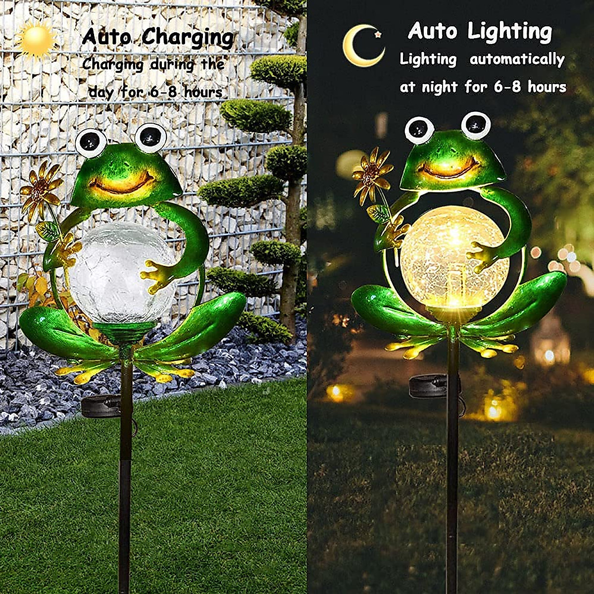 Outdoor Decorative Solar Garden Lights,Metal Frog Shape Waterproof Stake Lights Frog Garden Decorations for Walkway Pathway Lawn Yard