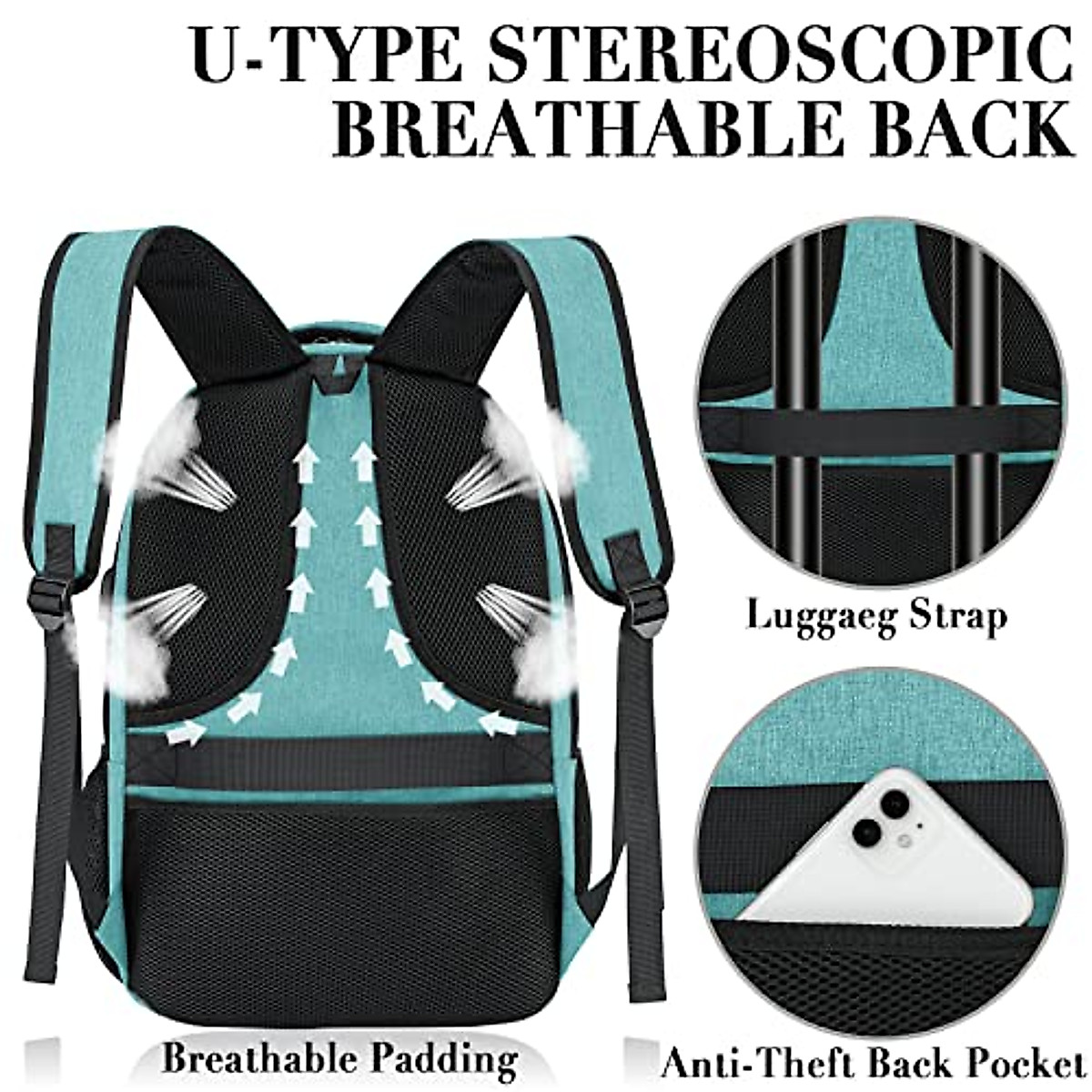 BIKROD Teal Backpack for Women and Men, Extra Large School Backpacks for Teens, Water Resistant Back Pack with USB Charging Port Fits 17 Inch Laptop, Business Anti Theft Durable Computer Bag Gifts