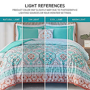 Degrees of Comfort Full Size Bed in A Bag,Aqua Boho Complete Comforter Set, Microfiber Bedding Sets with Side Pockets,Matching Decorative Pillow, 8 Piece