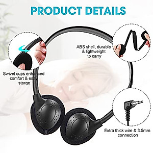 Konohan 30 Pack Headphones Black Adjustable Wire Classroom Headphones Library on Ear Headphones Comfortable School Headphones with 3.5 mm Headphone Plug for Student, Kids, Adults, Travel