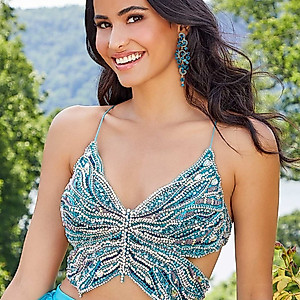 BriLove Wedding Bridal Statement Earrings for Women Bohemian Boho Crystal Floral Hollow Chandelier Dangle Earrings Blue Topaz Color Gold-Toned