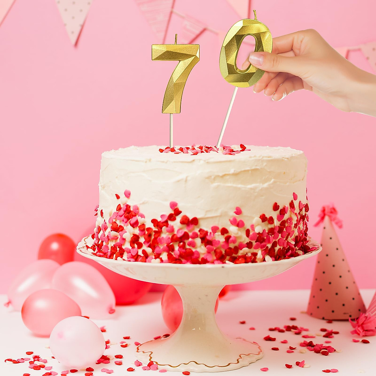 70th Gold Birthday Candles, Number 70 Glitter 3D Diamond Designs Cake Topper Party Decoration for Women Girl Party Celebration