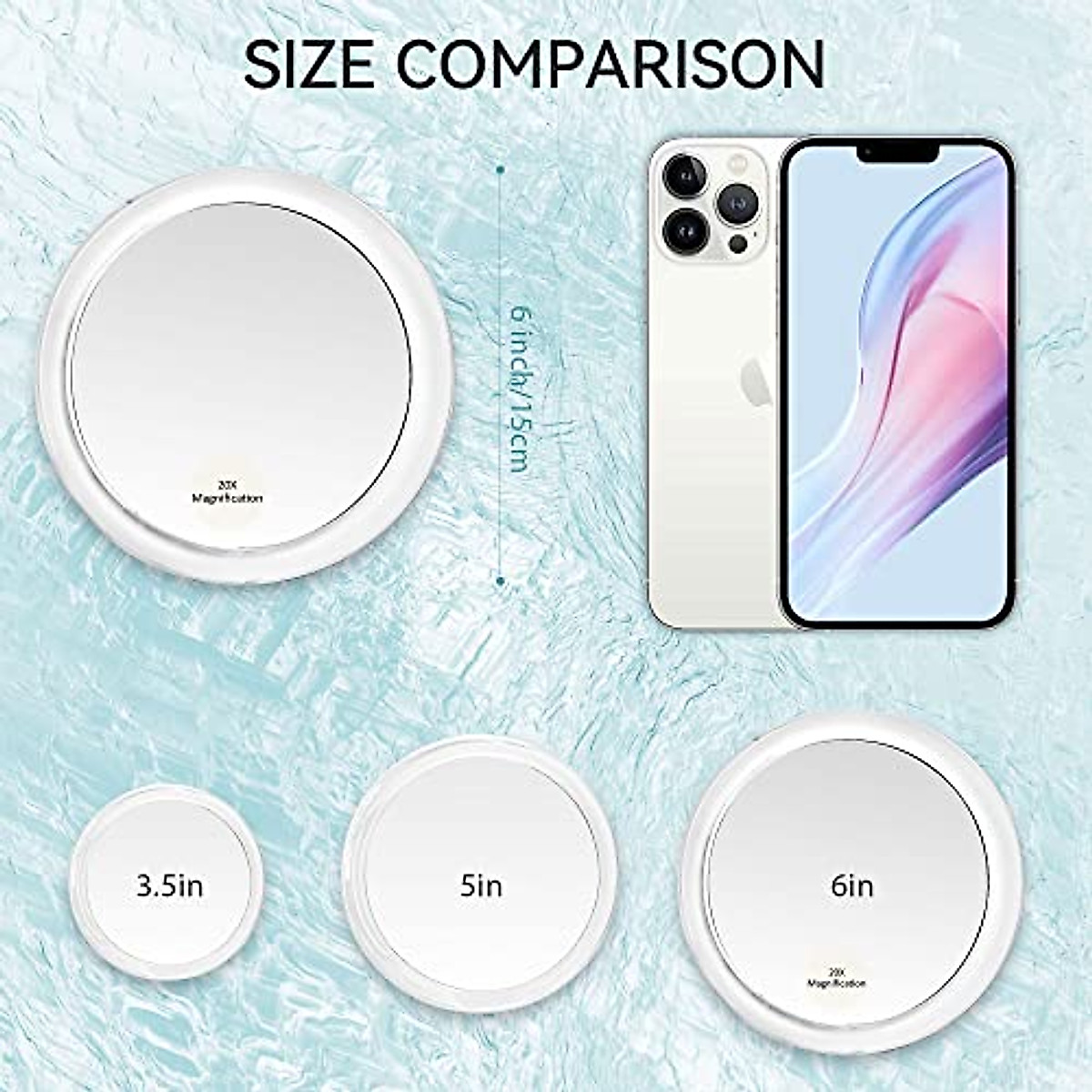 MIYADIVA 20x Magnifying Mirror, Small Magnifying Mirror with Suction Cup, Magnified Mirror, Close Up Mirror for Precise Details of Makeup, Super Magnification, 6" Dia