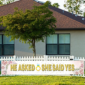 Helewilk He Asked She Said Yes Banner/Large Wedding Engagement Party Decoration Banner/Bridal Shower Yard Sign Backdrop Decor/Wedding Party Supplies Ideas and Gifts
