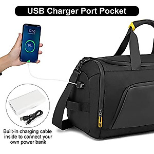 Gym Duffle Bag for Men Women, Travel Duffel Bag Backpack with Shoe Compartment & Wet Pocket, 50L Waterproof Sports Overnight Weekender Bag with USB Port, Black