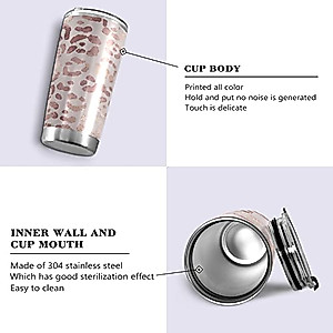 Leopard Print Cheetah Rose Gold Insulated Tumbler Cup with Straw Lid Vacuum Reusable Stainless Steel Water Bottle Coffee Travel Mug 20oz