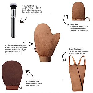 Self Tanning Mitt Applicator Kit - Sanfery 5 Pack Tanning Mitts Self Tanner Mitt Applicator Kit Self Tan Mitt Kit with Tanning Glove, Back Applicator, Mini Tan Mit, Exfoliating Mitt, Brush