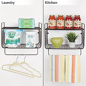 mDesign Steel Wall Mount Towel Rack Storage Organizer Shelf Holder with Towel Bar - for Bathroom, Laundry Room, Kitchen, Garage - Holds Hand Towels, Washcloth - Concerto Collection - Bronze