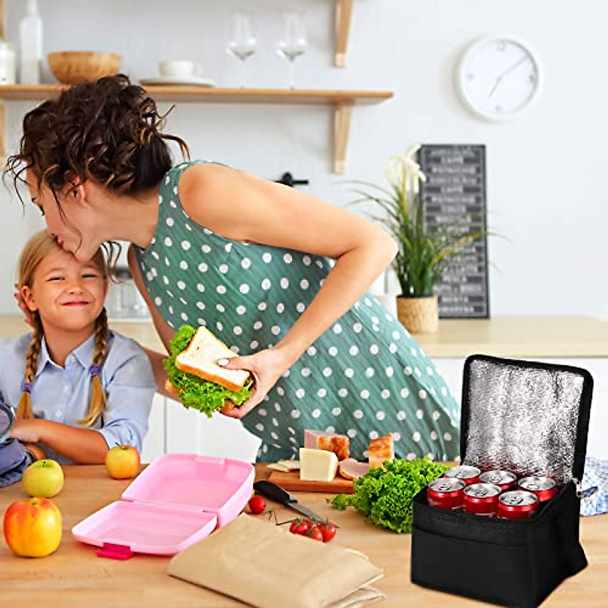 Nuogo 15 Pack Insulated Lunch Bags Bulk, Reusable Cooler Bags, Leakproof Lunch Boxes Set, Waterproof Thermal Cooler Bags, Insulated Beverage Bag for Women Men Office Work Picnic Beach (Black)