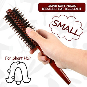 3 Pieces Boar Bristle Round Brush for Blow Drying Round Hair Brush with Wood Handle Quiff Roller Brush for Women Men and Girls (10/12/ 14 Rows)