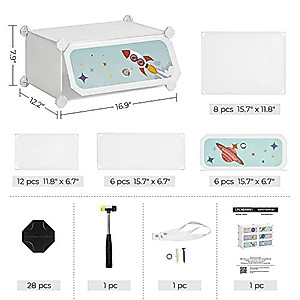 SONGMICS Kids' Shoe Rack with Doors, 6-Slot Stackable Storage Organizer, Plastic Wardrobe, Toys, Books, Clothes, 16.9 x 12.2 x 41.3 Inches, White ULPC904W01