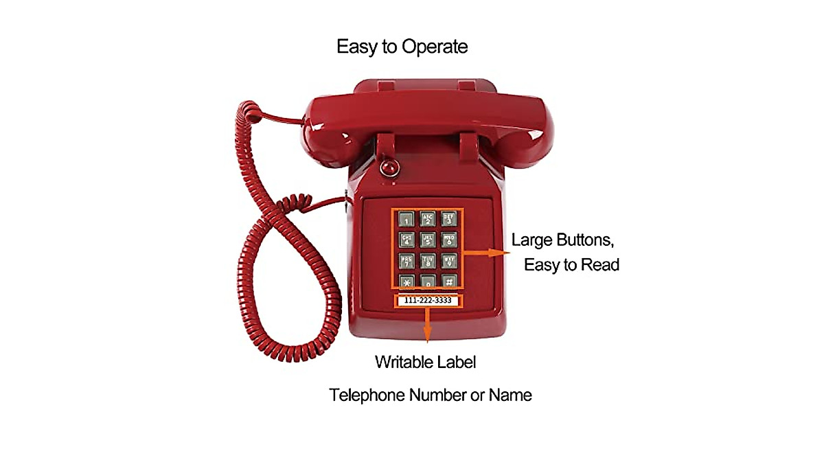 Vintage Red Desk Phone: Classic Landline w/ Large Buttons