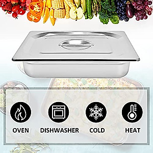 DatingDay 4 Packs Stainless steam Hotel pan，1/2 Size x 2.5" Deep，22 Gauge/0.7mm Thick Stainless Steel Hotel Pan Anti Jam Steam Table Pan with Lid (1/2 Size x 2.5" Deep)