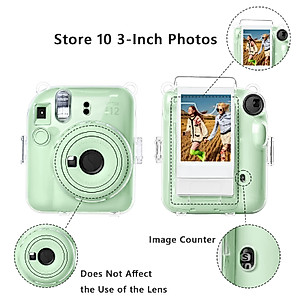 Rieibi Clear Case Compatible with Fuji Instax Mini 12, Polaroid Hard Carrying Case Bag for Fujifilm Instax Mini 12 Instant Camera, PC Cover with Photo Storage Pocket & Shoulder Strap