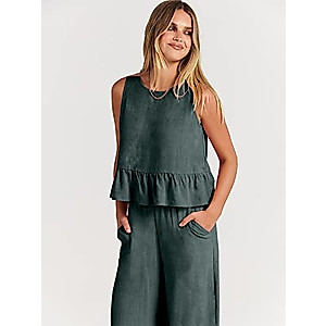 ANRABESS Two Piece Outfits for Women Cruise Resort Wear 2023 Summer Set Vacation Sleeveless Linen Crop Tank Top Casual Matching Lounge Sets Tracksuits Long Pants Jumpsuits Clothes 817shenhui-L