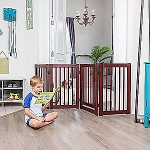 Primetime Petz 360 Configurable Dog Gate with Door – Indoor Freestanding Walk Through Wood Pet Gate,Walnut