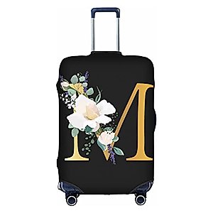 Flower Lette M Black Luggage Cover Elastic Washable Stretch Suitcase Protector Anti-Scratch Travel Suitcase Cover for Kid and Adult M (22-24 inch suitcase)