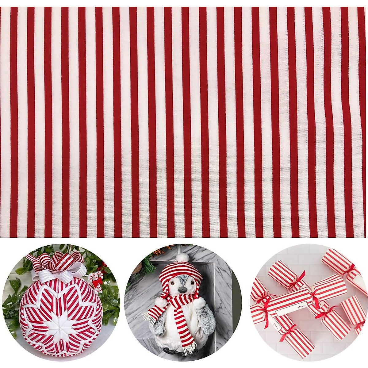 Printed Red White Striped Fabric Cotton 1 Yard Width 60" for Sewing DIY Craft and Home Decoration